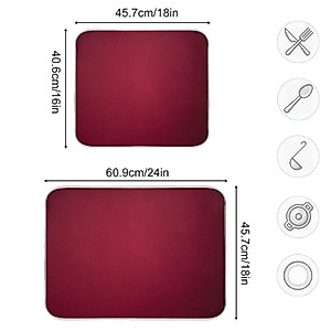 xigua Burgundy Red Solid Color Dish Drying Mat for Kitchen Counter, Absorbent Microfiber Dishes Drainer Mats, Tableware Protector Dish Drying Pad 18x24in