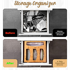 Ziplock Bag Storage Organizer - 4 Section Kitchen Organizers and Storage Compatible with Gallon, Quart, Sandwich and Snack Ziplock Bags - Laser Engraved Plastic Bag Storage for Kitchen and Shelf