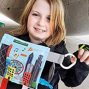 Baby Jack & Co 8x8” Learning Lovey Chicago Illinois Tag Toys for Babies - Baby Crinkle Toys - Soft & Safe - Learn USA Cities and Shapes - Ideal Baby Toy & Gift BPA Free w/Stroller Clip