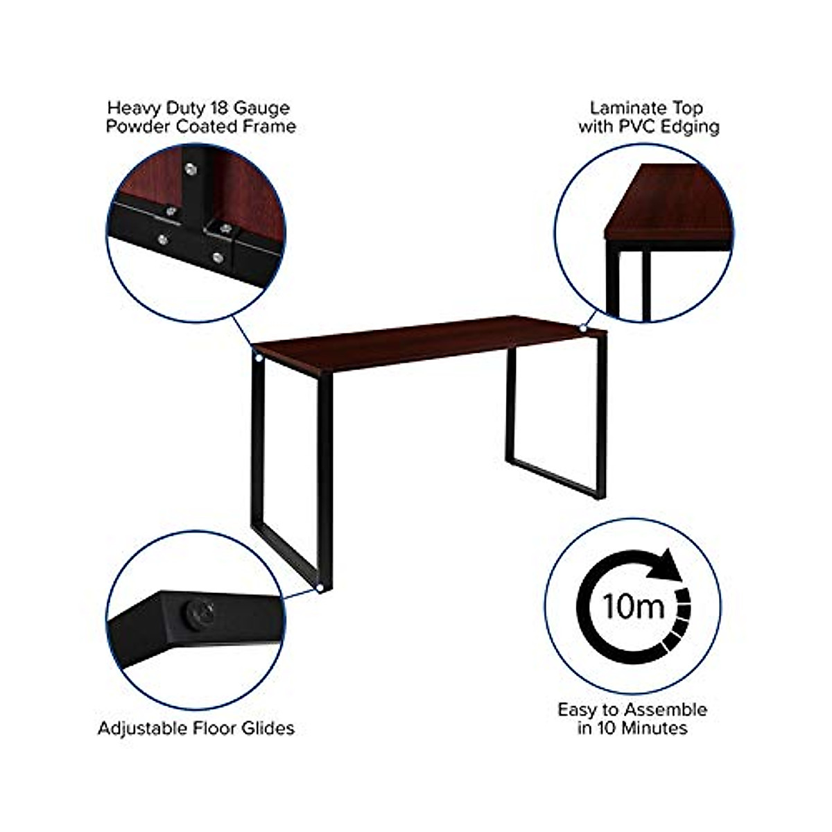 Flash Furniture Modern Commercial Grade Desk Industrial Style Computer Desk Sturdy Home Office Desk - 55" Length (Mahogany)