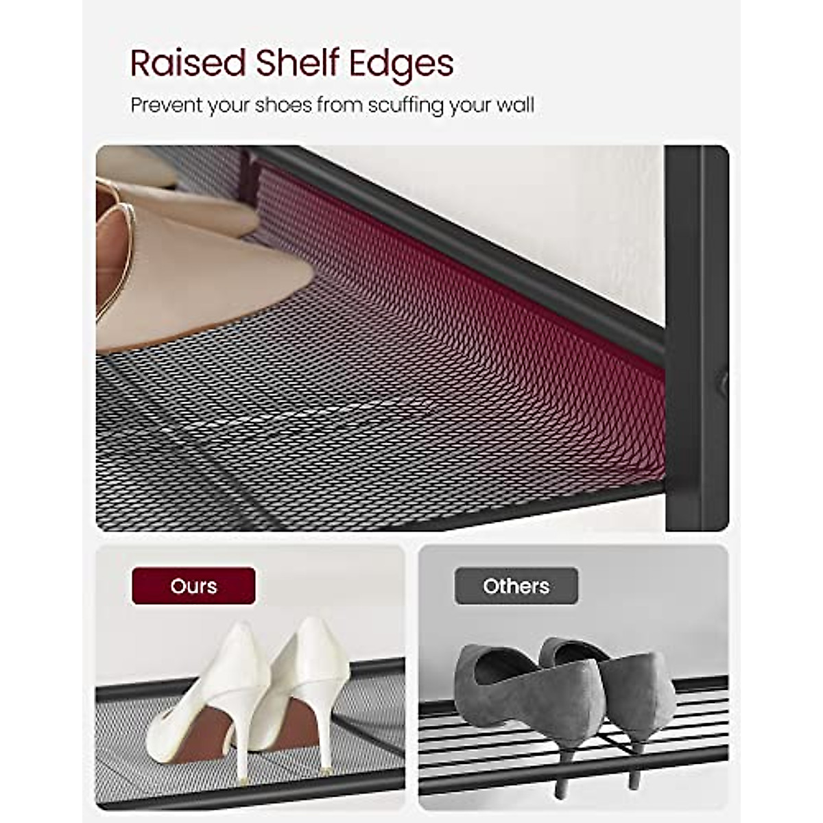 VASAGLE Shoe Rack for Entryway, 4 Tier Shoe Storage Shelves, 12-15 Pairs Shoe Organizer, with Sturdy Wooden Top and Steel Frame, Free Standing, Industrial, Rustic Brown and Black ULBS040B01