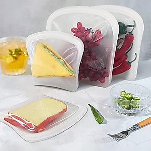 KVK Reusable Silicone Bags - 3 Pack Flat Silicone Sous Vide Bags - Half Gallon Bags Double Lock Leakproof Large Silicone Food Storage Bags Oven Freezer Dishwasher Safe - Clear