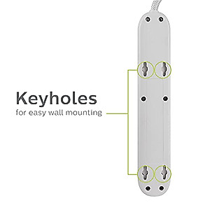 Philips Accessories Philips, White, Outlet Strip, Designer Braided Power, 6 Ft Extension Cord, Flat Plug, Perfect for Home or Office, SPS3080WC/37