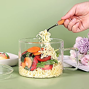 CZFWin Glass Soup Bowl with Lid and Handle, 47 FL OZ Glass Ramen Noodle Bowl Microwave Safe, Clear Glass Simmer Pot for Cooking on Stove