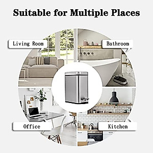 Camtcher Slim Trash Can and Toilet Brush Combo, Stainless Steel, 1.3 Gallon / 5 Liter, Rectangle Step Small Trash Can, Soft Close, Removable Plastic Bucket (1.3 Gallons and Toilet Brush)