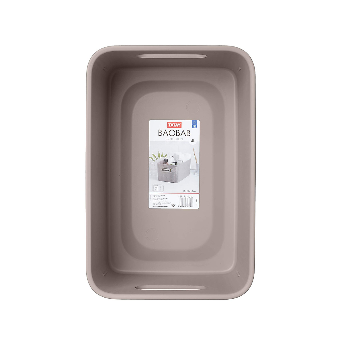 TATAY Baobab Multi-purpose Storage Basket Medium with 5 Litre Capacity, Taupe, 18.1 x 27.2 x 13