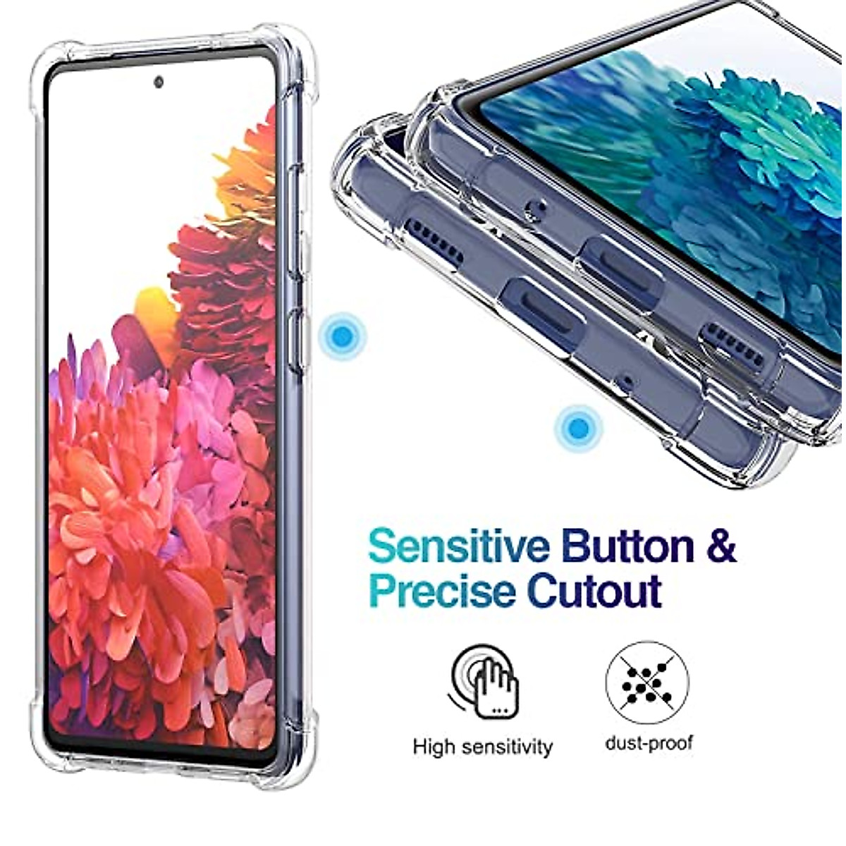 KIOMY Galaxy S20 FE 5G Clear Case & 2 HD Tempered Glass Protectors - Anti-Yellow Hard PC & Soft TPU Shockproof Bumper