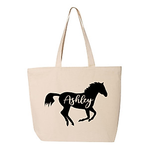 Horse Girl Tote Bag, Customized Horse Girl Tote Bag, Gifts for Horse Lover Tote Bag (Zippered Canvas Bag : 25L 20"W x 15"H x 5"D. 25" self-fabric handle. 11" handle drop)
