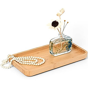 Bamboo Tray 12 x 6 x 1 in, Bathroom Counter Tray, Vanity Tray for Dresser Tops - Tray for Bathroom Home Kitchen Serving Decorating Organizing