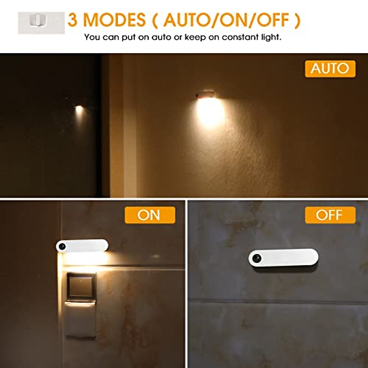 AIMILAR Rechargeable Motion Sensor Night Light Dimmable LED Night Lights for Kids Bedrooms USB Chargeable Magnetic Nightlights for Kids Room Bathroom Cabinet Closet Hallway (2 Pack) (White)