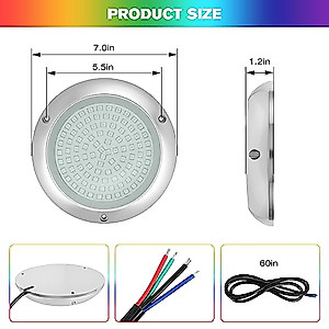 HUSUKU RS8 RGB 15000LM Underwater Marine Light for Boat, 7 Inch, 93LED DC 12V, All-metal body, IP68, Color Change LED Boat Light for Yacht Boat Transom Fishing Dock Pontoon