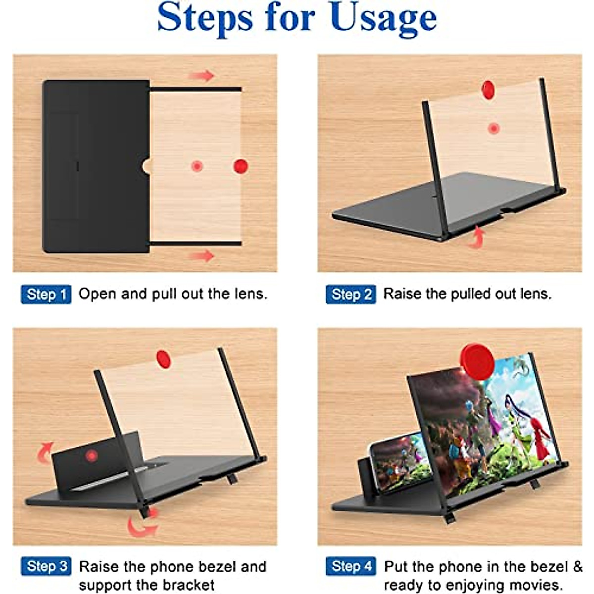 16" Screen Magnifier for Cell Phone -3D Magnifying Projector Screen Enlarger Expander for Movies, Videos, and Gaming – Foldable Phone Stand with Screen Amplifier – Compatible with All Smartphones