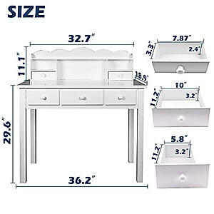 FUNKOCO Home Office Furniture Writing Desk,Computer Work Station with Detachable Hutch,5 Drawers(White)