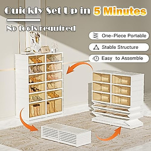 YIFOR 6-Tier Portable Shoe Rack Organizer for Closet, 24 Pairs Shoe Container Bins, Clear Plastic Collapsible Shoes Storage Box, Stackable Sneaker Storage Shoe Cabinet with Door
