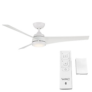 WAC Smart Fans Sonoma Indoor and Outdoor 3-Blade Ceiling Fan 56in Matte White with 3000K LED Light Kit and Remote Control works with Alexa and iOS or Android App