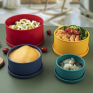 Elkniwts Silicone Food Storage Container Lunch Box,4 Pcs Nestable Silicone Food Holders, Reusable Food Storage Box, Mixed Colors,for Microwave and Dishwasher