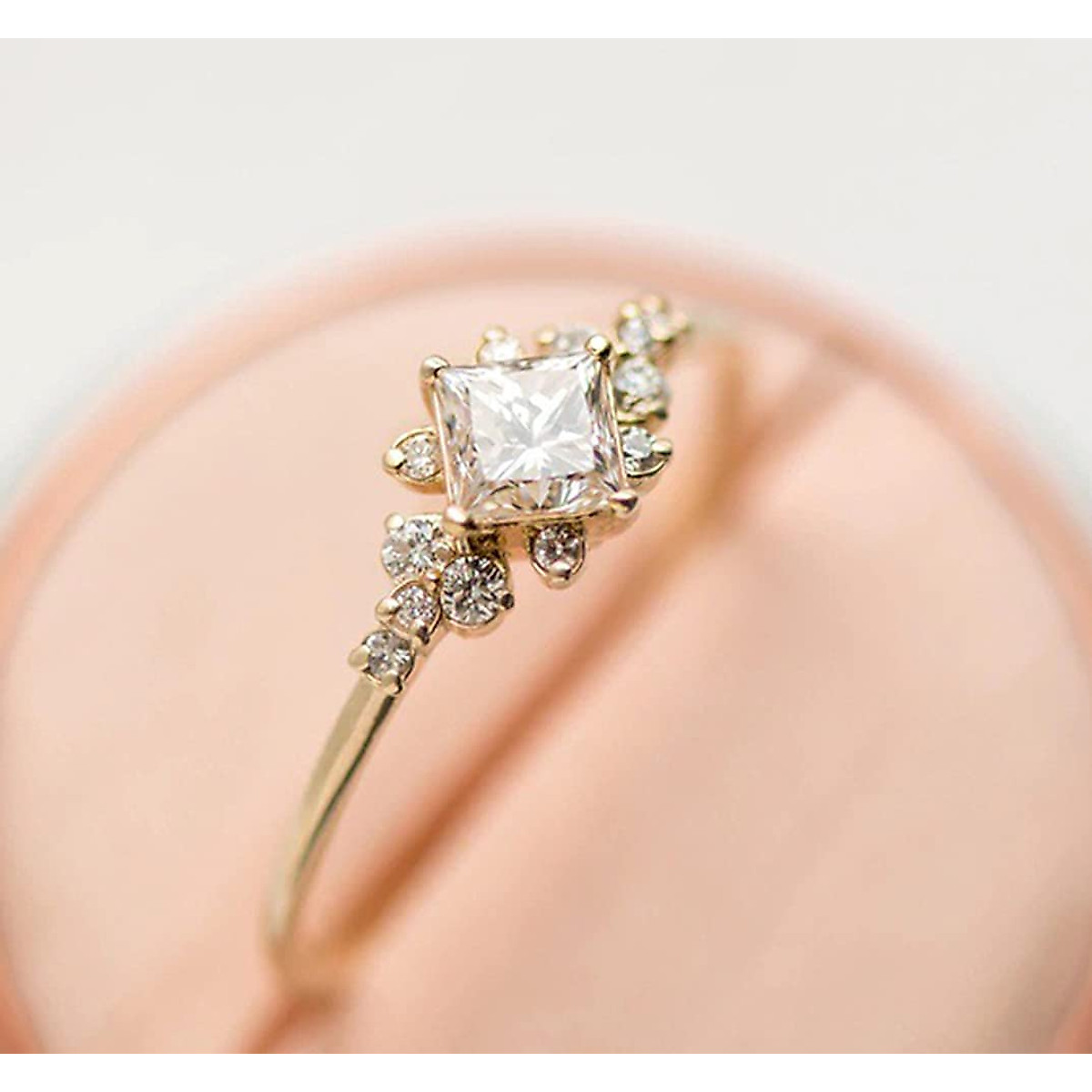 Koguxuix Vintage Ring Gold Engagement Ring CZ Crystal Diamond Wedding Ring 14k Gold Milgrain Ring Band (6)