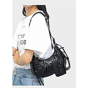 Shoulder Bags for Women, Crocodile Effect Retro Faux Leather Classic Clutch, PU Leather Bag Purse for Travel Work (Black)