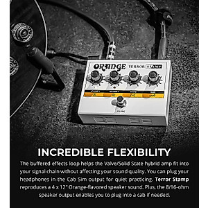 Orange Amps Terror Stamp 20W Hybrid Valve Solid State Guitar Amplifier Bundle with Blucoil 10' Straight Instrument Cable (1/4"), 2-Pack of Pedal Patch Cables, and 4-Pack of Celluloid Guitar Picks