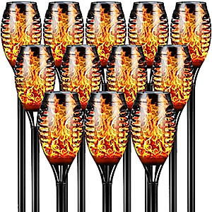 Otdair Solar Torch Lights with Flickering Flame, 12 Packs 12LED Tiki Torch Solar Lights Outdoor, IP65 Waterproof Mini Solar Torch Light Auto On/Off for Garden, Patio, Yard, Pathway