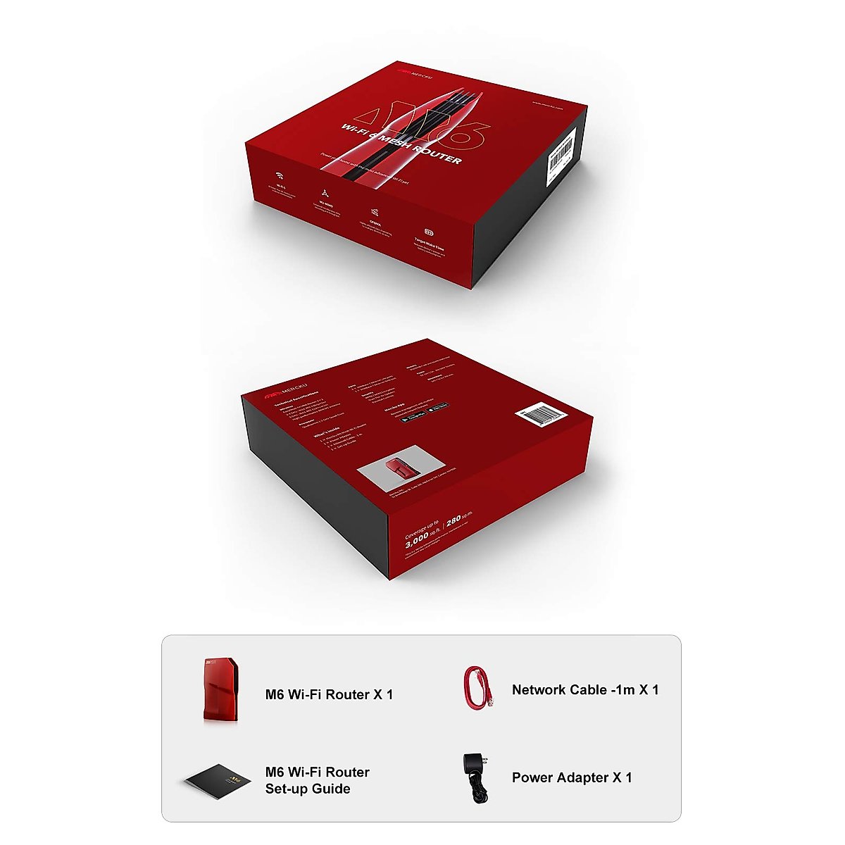 Mercku M6 Wi-Fi 6 Router for Wireless Internet Mesh Wi-Fi System 1 Pack up to 3,000 Sq.Ft. Can Add More Units to Form a Mesh Wi-Fi System, Dual-Band Gigabit Router, App Control, AX1800, Maroon Red