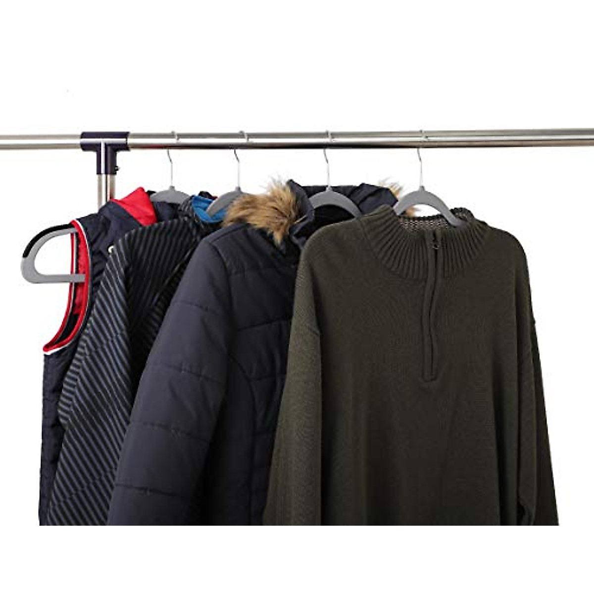 Finnhomy Heavy Duty 50 Pack Plastic Hangers, Durable Clothes Hangers with New Generation Non-Slip Pads,Space Saving Easy Slide Organizer for Bedroom Closet, Great for Shirts, Pants, Gray