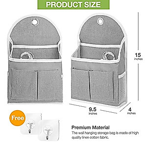 Ndeno 2 Pack Wall Hanging Organizer Bag with Pockets Fabric Storage Bag Basket Caddy Waterproof Over the Door Pouch Closet Shelves with Hook for Kitchen,Bedroom, Bathroom (Grey+Grey)
