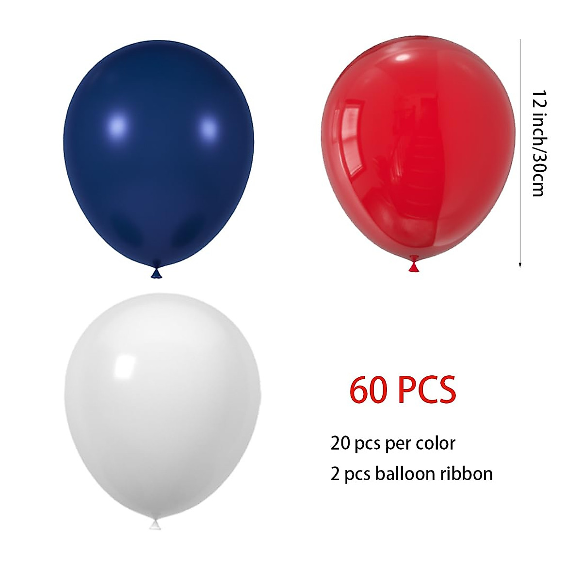 JODIDI 100 Pcs 12-Inch Navy Blue, Red, and White Party Balloons - Perfect for Independence Day，Halloween, Graduation, Birthday, Baby Shower, and Party Decorations