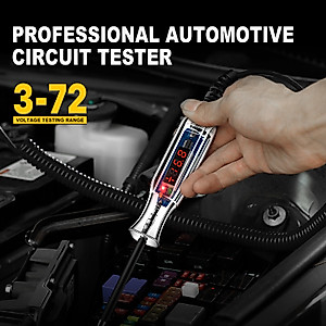 WINAMOO Upgraded 3-72V Digital Automotive LED Circuit Tester, DC Voltage Test Light with Voltmeter & Portable Spring Wire, Vehicle Circuits Low Voltage Light Tester Pen with Sharp Stainless Probe
