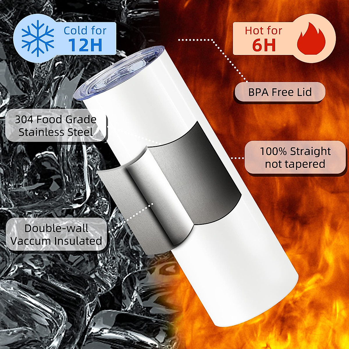 XccMe 8 Pack Sublimation Tumblers bulk,30 oz Skinny Stainless Steel Double Wall Insulated Straight Sublimation Blank with Lid,Box,Shrink Wrap Films,Polymer Coating for Heat Transfer