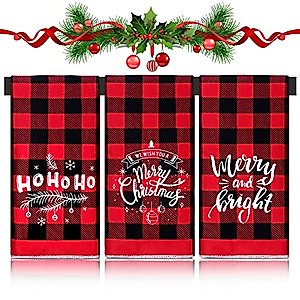 Tudomro 3 Pack Christmas Kitchen Dish Towels Red and Black Plaid Bathroom Hand Towels Buffalo Check Hand Dish Cloths Xmas Soft Washcloths for Home Holiday Party Decor, 23.6 x 15.7 Inches