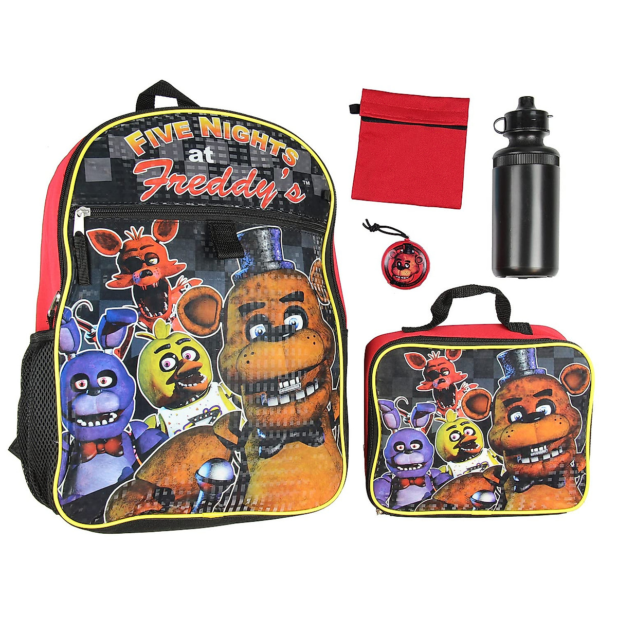 Five Nights At Freddy's 16" Backpack Lunch Box Water Bottle Lunch Kit -5 Piece Set