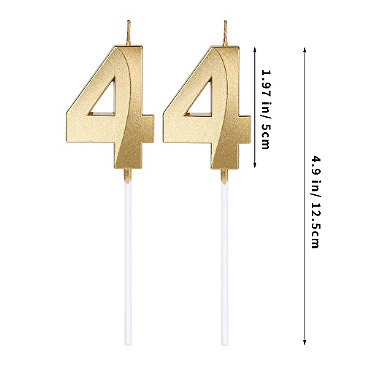 Gold 44th Birthday Candles for Cakes, Number 44 Candle Cake Topper for Party Anniversary Wedding Celebration Decoration