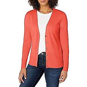 Amazon Essentials Women's Lightweight V-Neck Cardigan Sweater (Available in Plus Size), Coral Pink, XX-Large