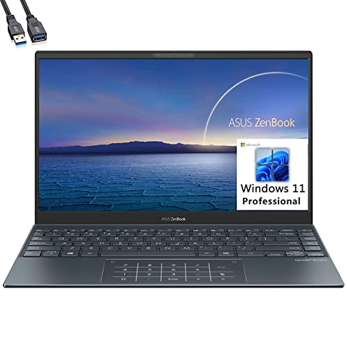 ASUS ZenBook 13 13.3" FHD 300nits Business Laptop, Intel Quard-Core i7-1165G7 up to 4.7GHz, 8GB LPDDR4X RAM, 1TB PCIe SSD, WiFi 6, BT 5.0, Backlit Keyboard, Windows 11 Pro, BROAG USB Extension Cable