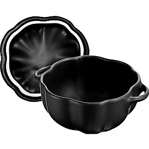 STAUB 0.5-qt Petite Ceramic Pumpkin, Oven & Stove Safe up to 572°F, Baking Dish, Candy Dish, Matte Black