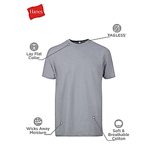 Hanes Mens Cotton, Moisture-wicking Crew Tee Undershirts, Multi-packs, Black/Grey/Blue Assorted - 6 Pack, Medium US