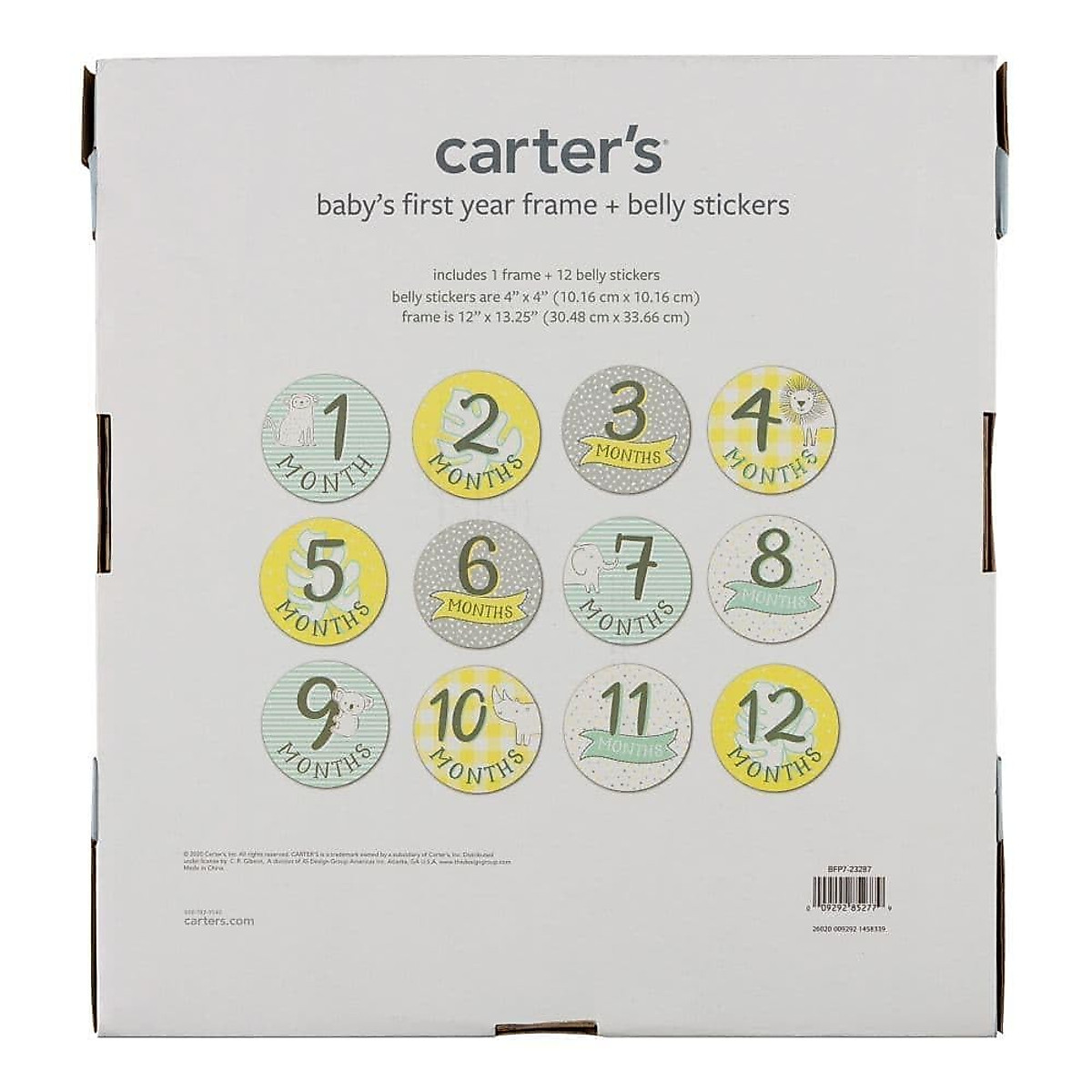 Carter's BFP7-23287 Gender Neutral Baby's First Year Picture Frame and Baby Month Stickers, 12'' W x 13.2'' H, 13pcs