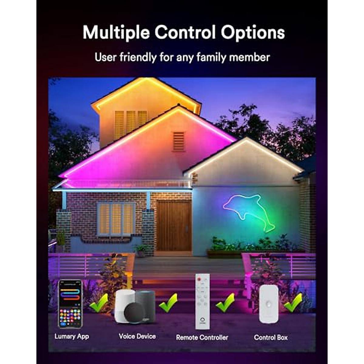 Lumary LED Neon Rope Lights, RGBCW Color Changing Silicone Flexible Rope Lights, 16.4ft UFO LED High Bay Light 150W 22000lm Smart Dimmable 2700K-6500K High Bay