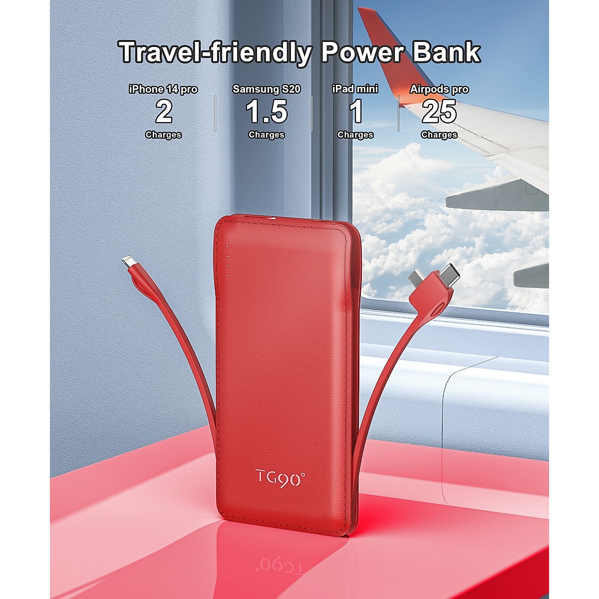 TG90° Portable Charger 10000mah Cell Phone Battery Backup, Ultra Slim ...