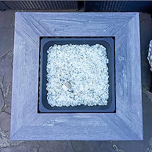 Endless Summer Lindsey 30 Inch Square Outdoor UV Printed 50,000 BTU LP Gas Fire Pit​ Patio Table with Faux Wood Mantel and Stamped Steel Base