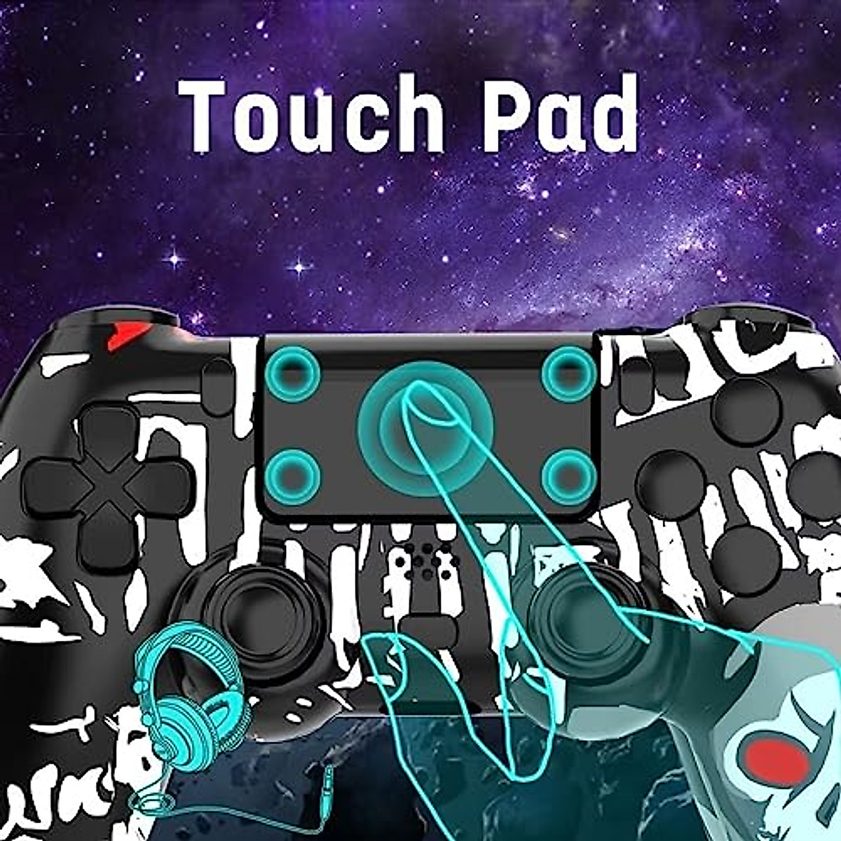 2 Pack Wireless Controller Compatible with PS4 Controllers, Control/Remotes Works with Playstation 4 Controller, Joystick/Gamepad/Mando with Motors/Speaker/Charging Cable, Black and Skull Black