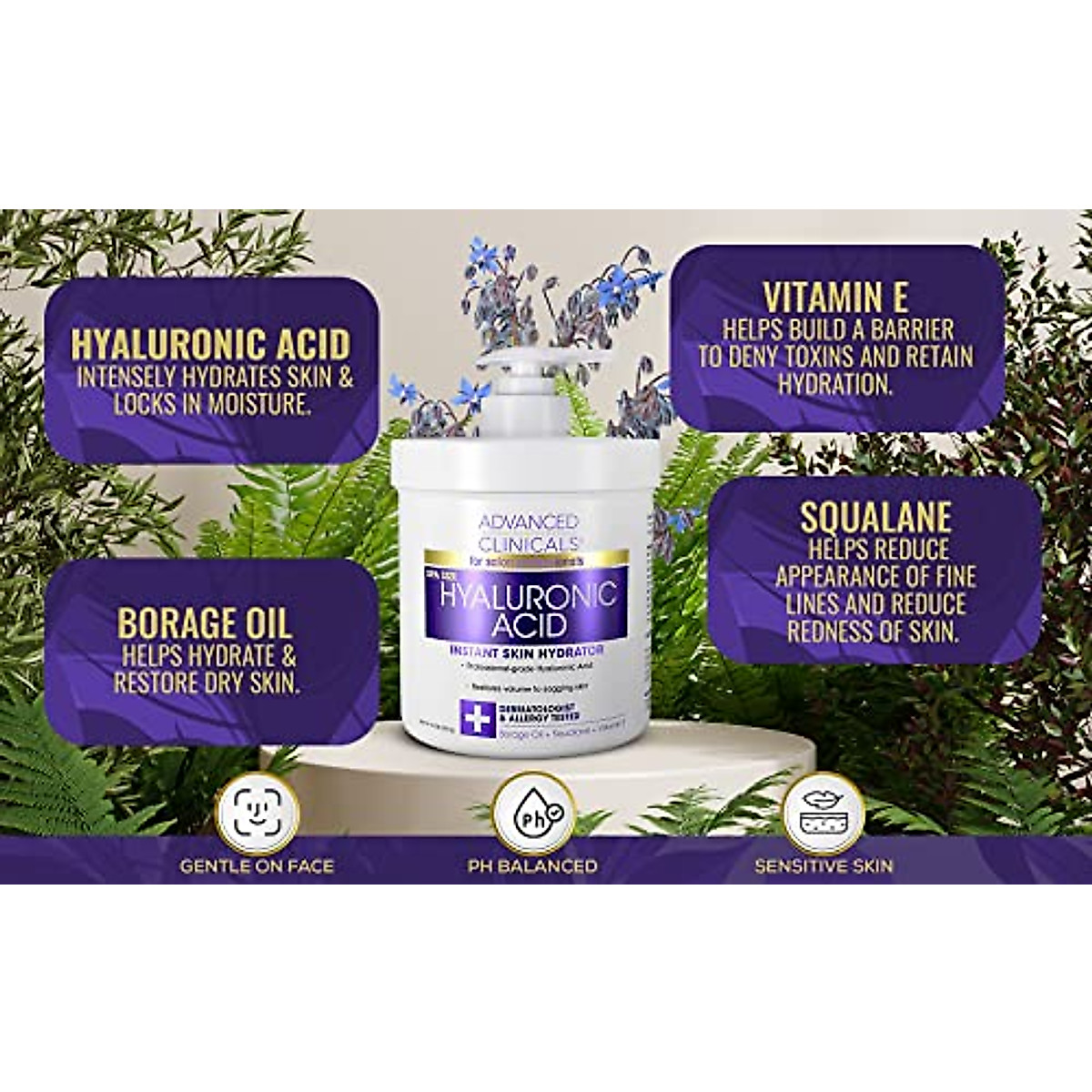 Advanced Clinicals Hyaluronic Acid Cream Moisturizer Skin Care Lotion For Face, Body, & Hands. Instant Hydration Anti Aging Skin Firming Lotion For Crepey Skin, Wrinkles, & Dry Skin, Large 16 Ounce