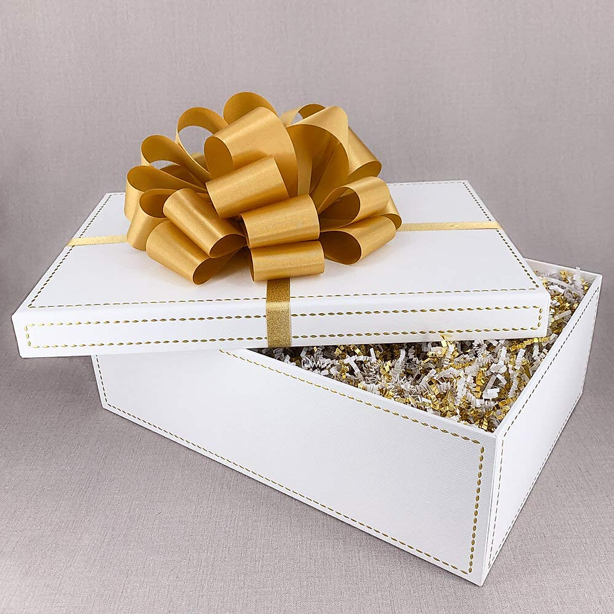 Oxfrd & Comma Luxury Gift Box, White with Gold Stitching, Large Rectangle