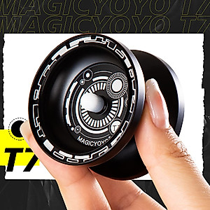 MAGICYOYO T7 Responsive Yoyo for Beginner, Professional Yoyo Aluminum Metal Yoyo for Kids, Alloy Trick Yoyo with Storage Bag, 12 Yoyo Strings - Black