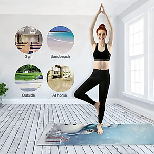 GOODOLD Christmas Snowman Yoga Mat, 71 x 26 Inch Non-slip Yoga Mats Folding Travel Exercise Mat Indoor Outdoor Gym Pilates with Storage Bag for Women Men