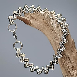 NOVICA Handmade Men's Sterling Silver Bracelet Link Indonesia [8.5 in L x 0.3 in W] ' Zigzag Trance'