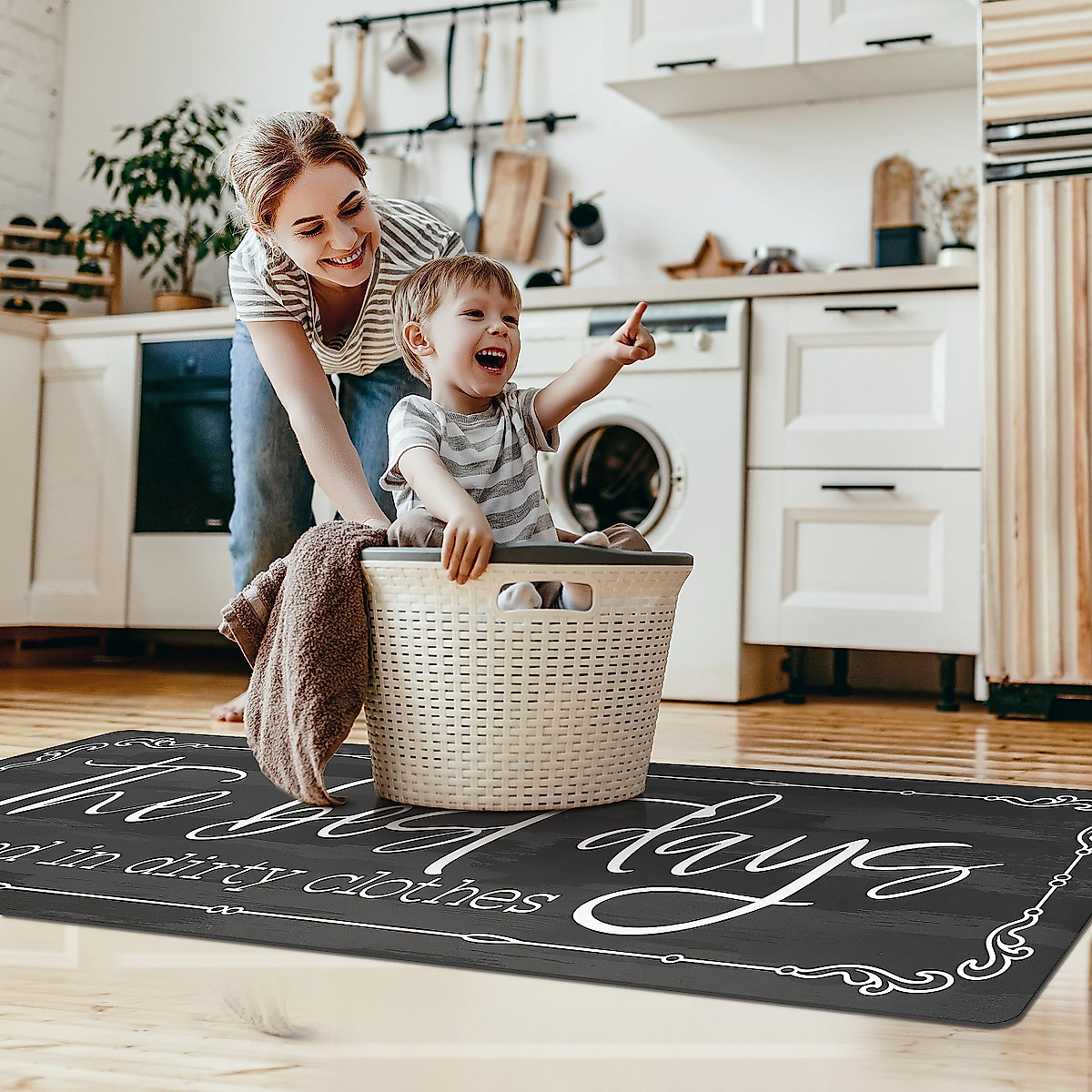 KOZYFLY Laundry Room Rug Runner 20"x60" Non Slip Laundry Rug Kitchen Rugs Washable Laundry Room Mat Waterproof Mudroom Floor Carpet Runner Bathroom Decor Farmhouse Rugs, 2x5, Dark Grey