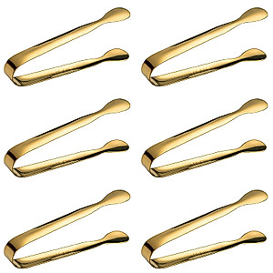 6 Pieces Mini Ice Tongs Sugar Tongs, Gold Stainless Steel Small Serving Tongs for Appetizers, Desserts, Coffee, Tea Party, Bar