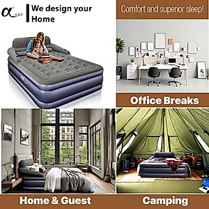 A-ER-FA Queen Air Mattress with Headboard and Cup Holder, Comfort Blow Up Mattress, Inflatable Mattress for Guests and Home, Colchon Inflable, Air Bed